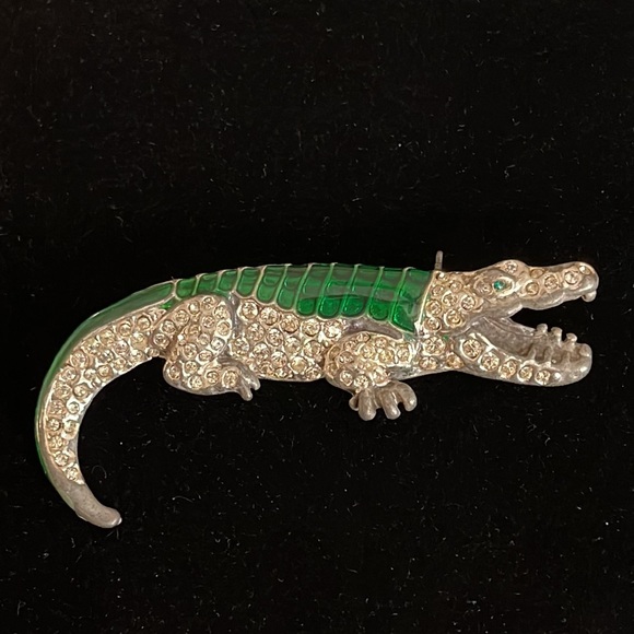 Vintage | Jewelry | Alligator Brooch With Green Enamel And Tiny ...